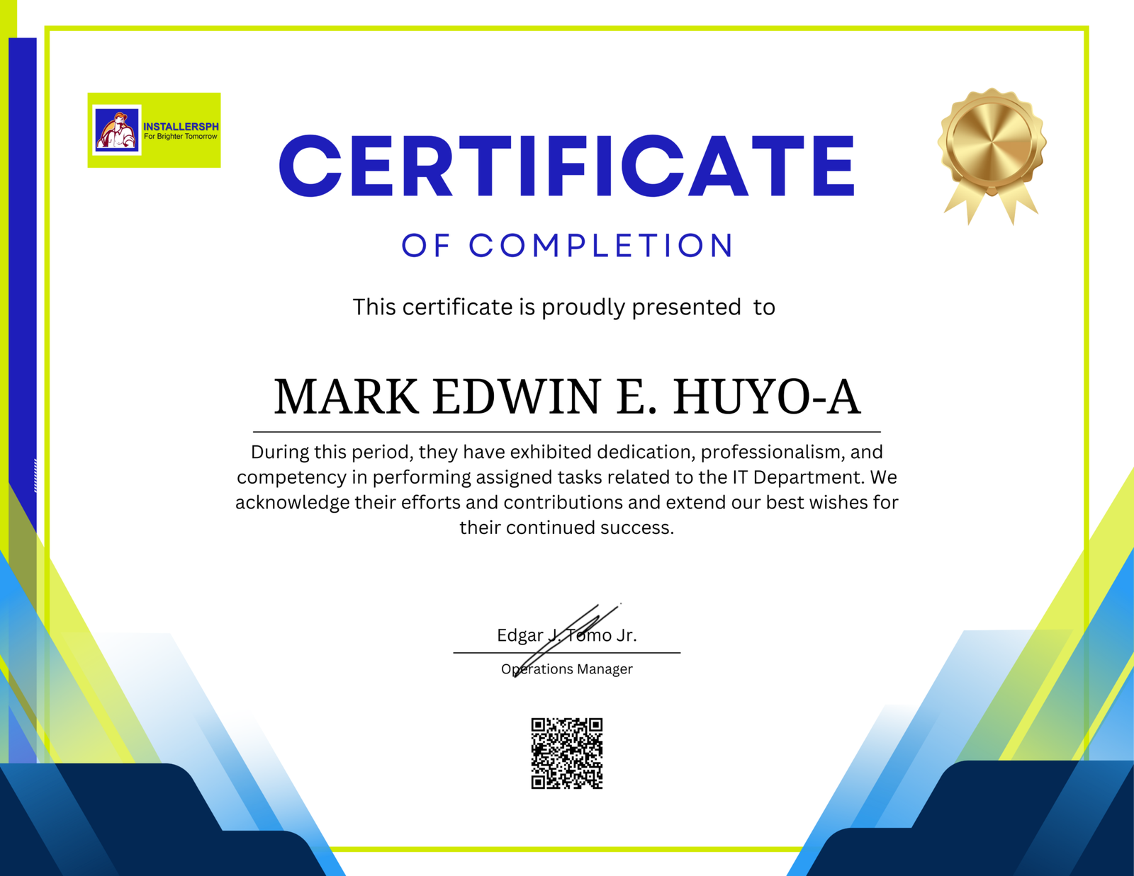 The On-the-Job Training Experience of Mark Edwin E. Huyo-a.